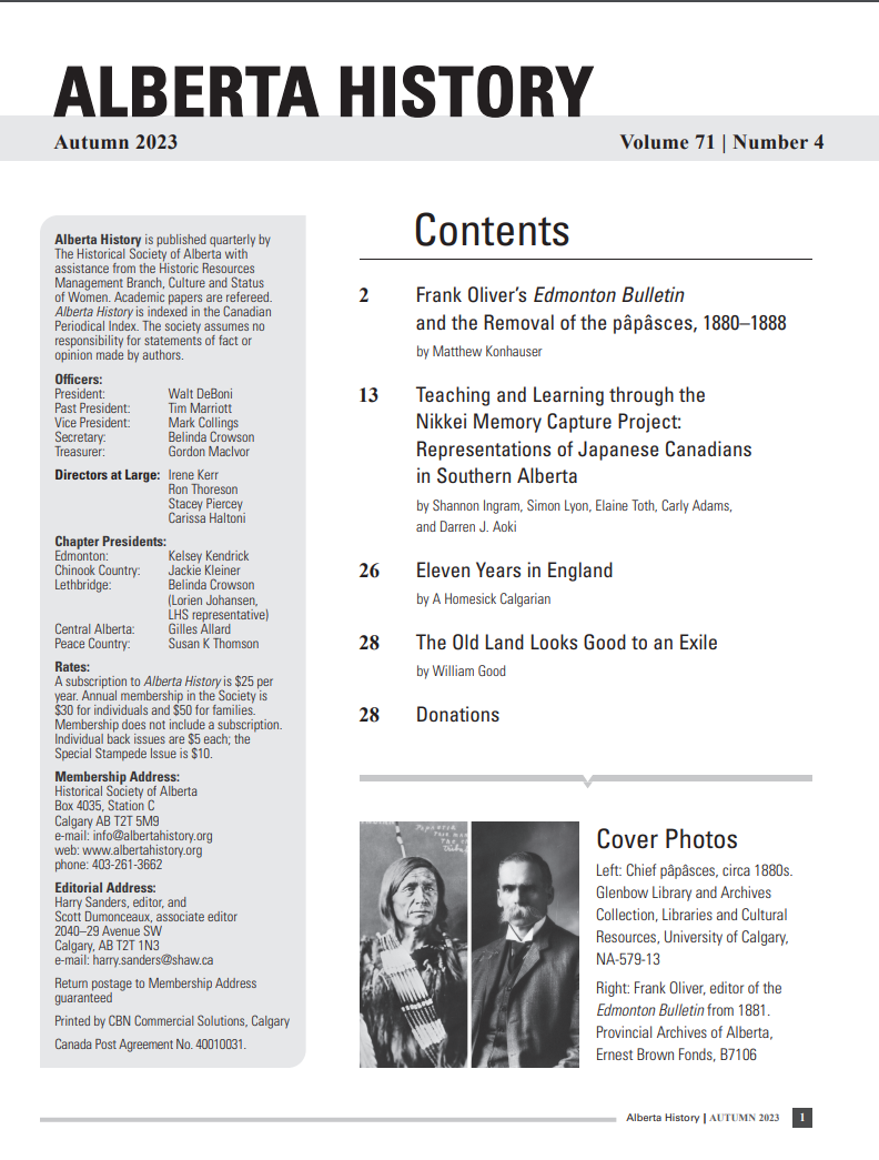 Alberta History Quarterly Journal | Historical Society of Alberta